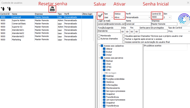 Ativar usuário ou resetar senha – Master Remote